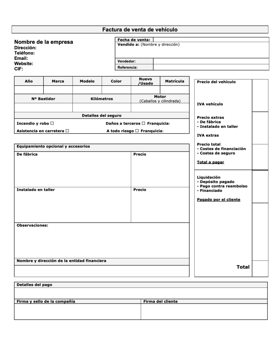 Factura proforma vehiculo - Plantillas Factura